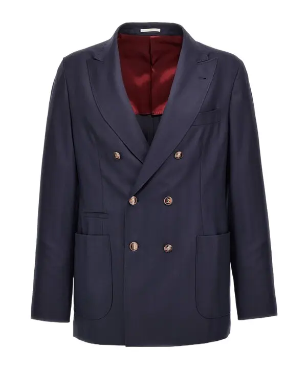 Brunello Cucinelli Double Breasted Twill Blazer