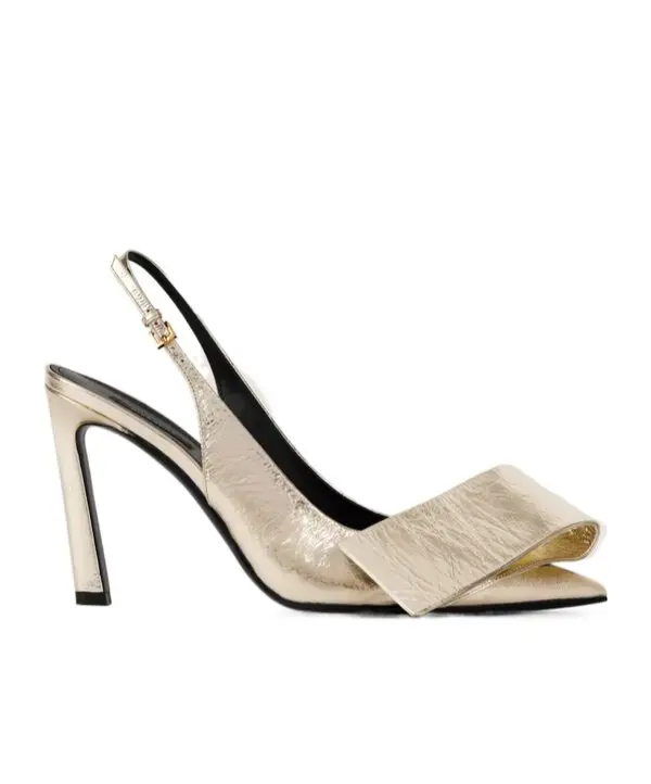 Givenchy Twisted Ribbon Slingbacks Pumps In Metallic Leather