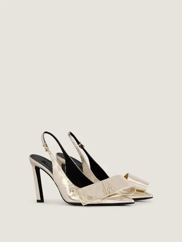 Givenchy Twisted Ribbon Slingbacks Pumps In Metallic Leather