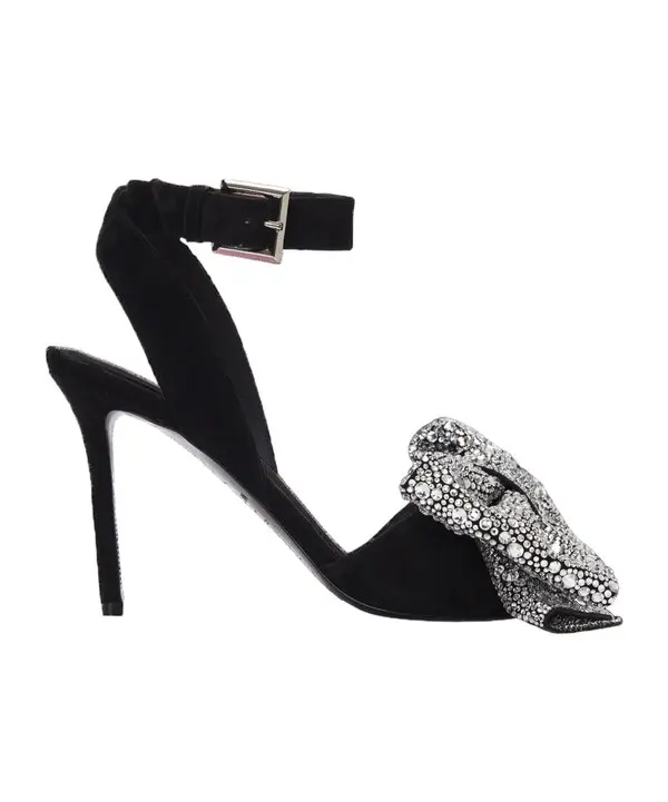 Balmain Suede Embellished Bow High Heel Sandals