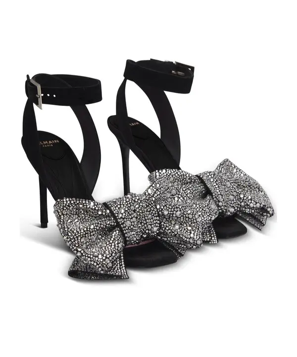 Balmain Suede Embellished Bow High Heel Sandals