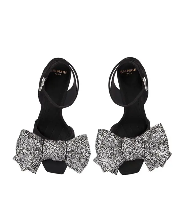 Balmain Suede Embellished Bow High Heel Sandals