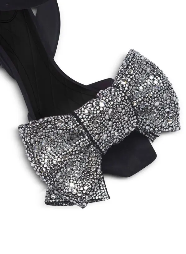 Balmain Suede Embellished Bow High Heel Sandals
