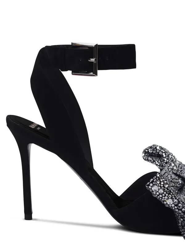 Balmain Suede Embellished Bow High Heel Sandals