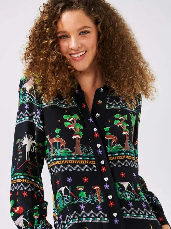 HAYLEY MENZIES Printed Maxi Silk Shirt Dress