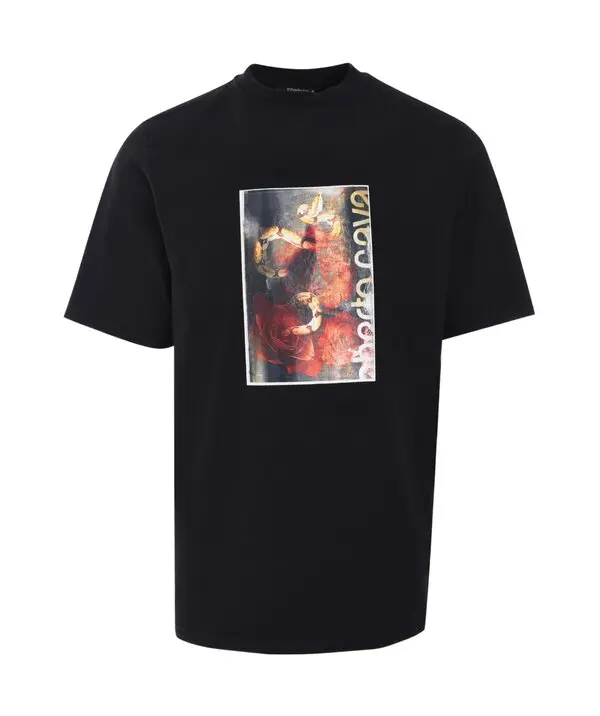 Roberto Cavalli Distressed-effect Rose-print T-shirt
