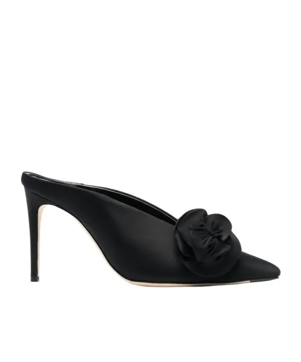 Victoria Beckham Floral-applique Satin Mules - Black