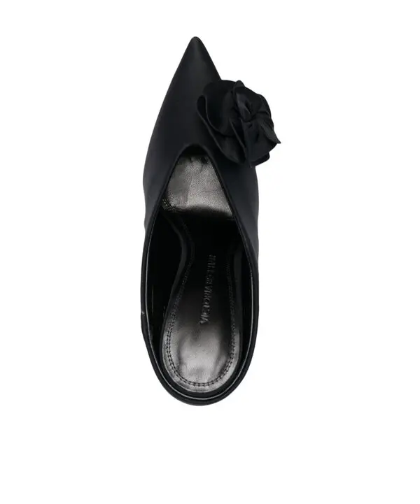 Victoria Beckham Floral Appliqué Satin Pointed Toe Mules
