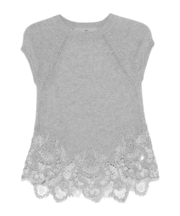 Ermanno Scervino Lace-trimmed Knit Top - Gray