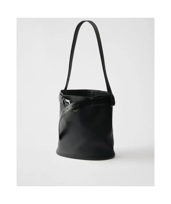 Prada Buckle Leather Bucket Bag With Belt