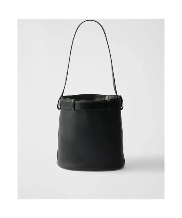 Prada Buckle Leather Bucket Bag With Belt