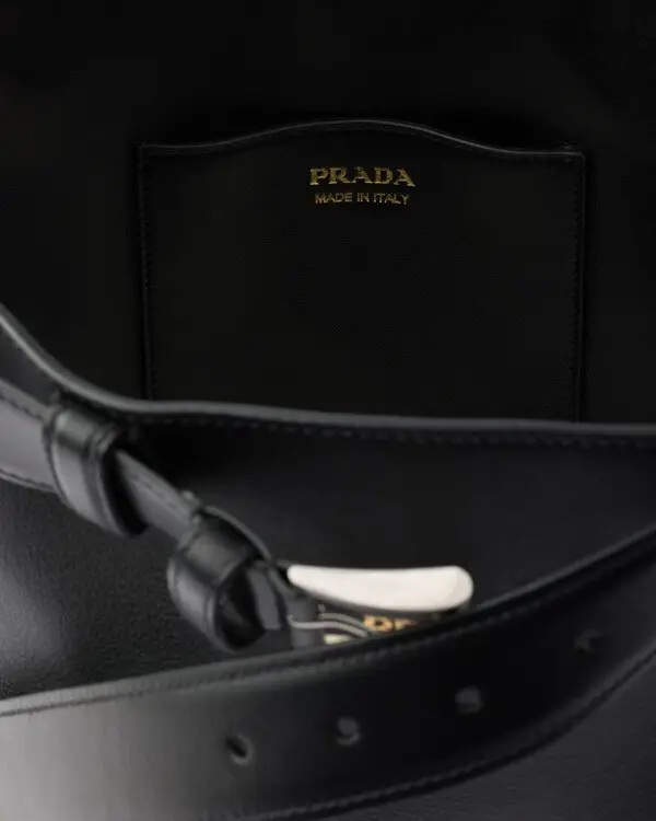 Prada Buckle Leather Bucket Bag With Belt