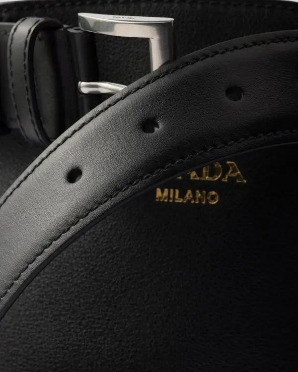 Prada Buckle Leather Bucket Bag With Belt