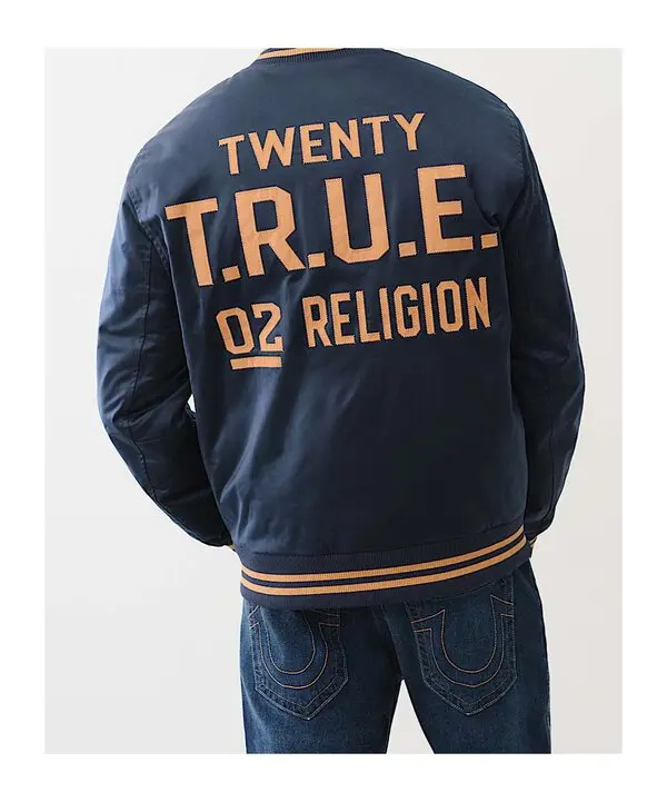 True Religion Satin Embroidered Bomber Jacket