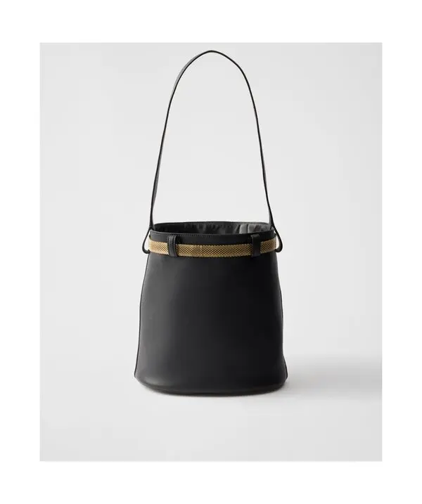 Prada Buckle Leather Bucket Bag - Black