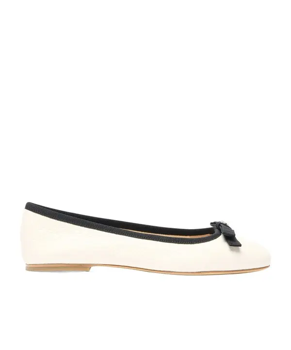 Casadei Leather Ballet Flats With Bow Detailing - Off-white