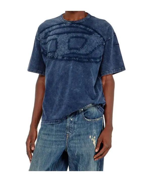 DIESEL® T-boxt-den Embroidered Logo T-shirt - Medium Blue