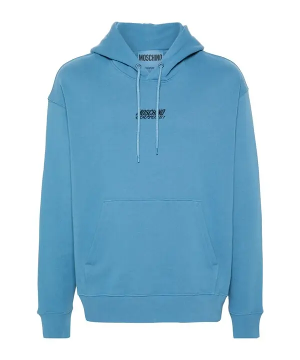 Moschino Logo-embroidered Cotton Hoodie - Blue