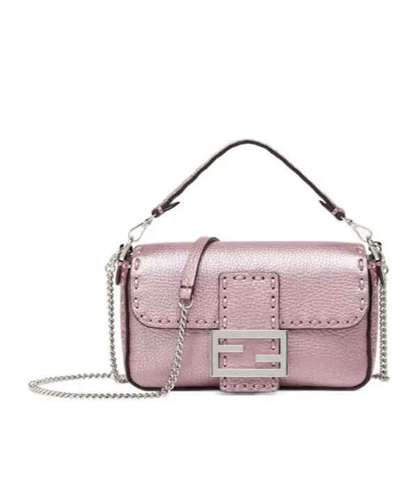 Fendi Metallic Selleria Bag With 309 Hand-sewn Topstitches - Pink