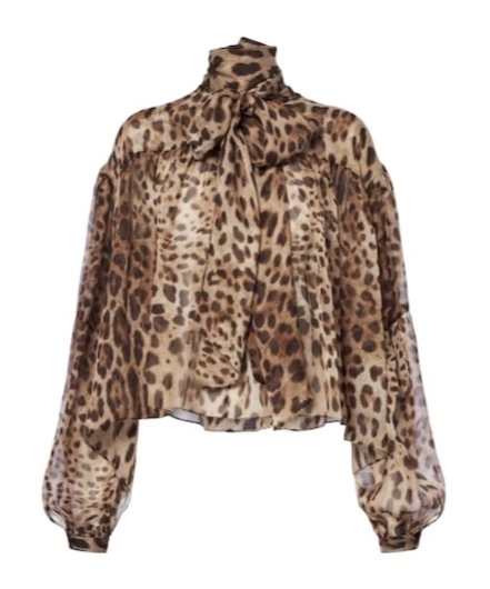 Dolce & Gabbana Leopard-print Tie-neck Silk Blouse - Brown