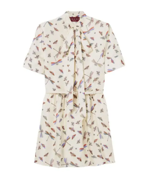 Gucci Printed Silk Twill Dress With Fauna Motif - White