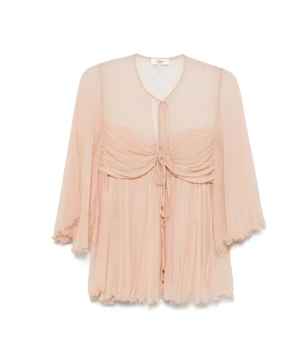 Chloé Pleated Tulle Top - Soft Peach