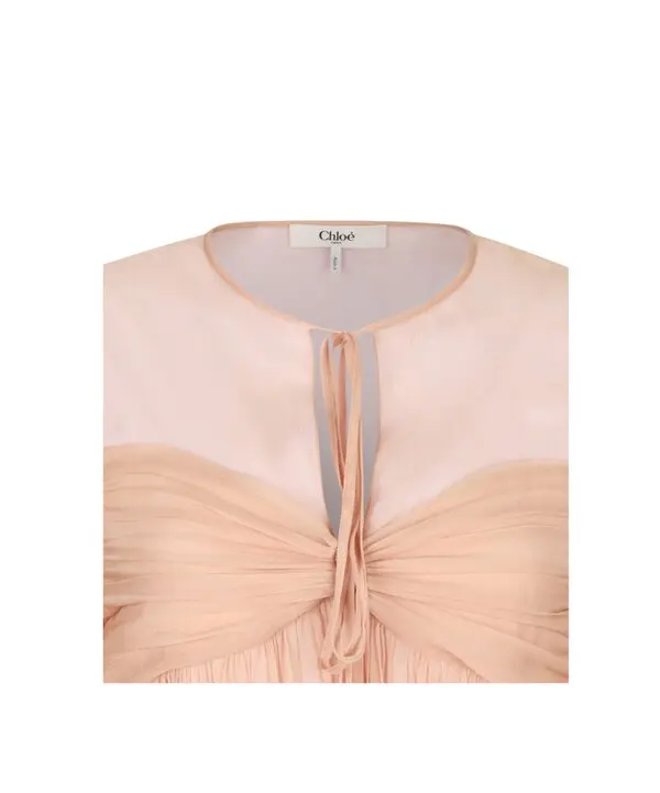 Chloé Pleated Tulle Top - Soft Peach