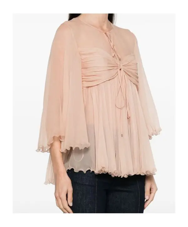 Chloé Pleated Tulle Top - Soft Peach