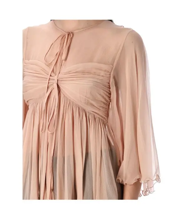 Chloé Pleated Tulle Top - Soft Peach