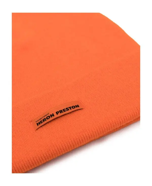 Heron Preston Ribbed Knit Beanie With Logo Tag
