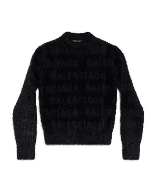 Balenciaga Allover Logo Furry Fitted Sweater - Black