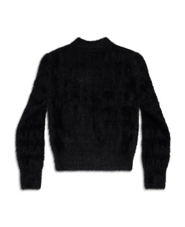 Balenciaga Allover Logo Furry Fitted Sweater - Black