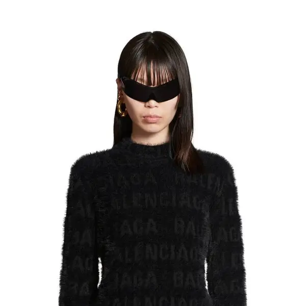 Balenciaga Allover Logo Furry Fitted Sweater - Black
