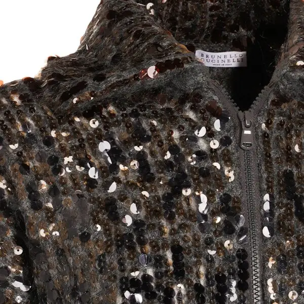 Brunello Cucinelli Sequin Embellished Zip Cardigan - Black