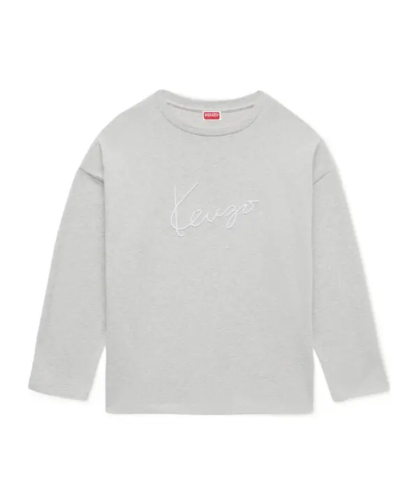Kenzo Signature' Embroidered Long Sleeves T-shirt In Cotton - White