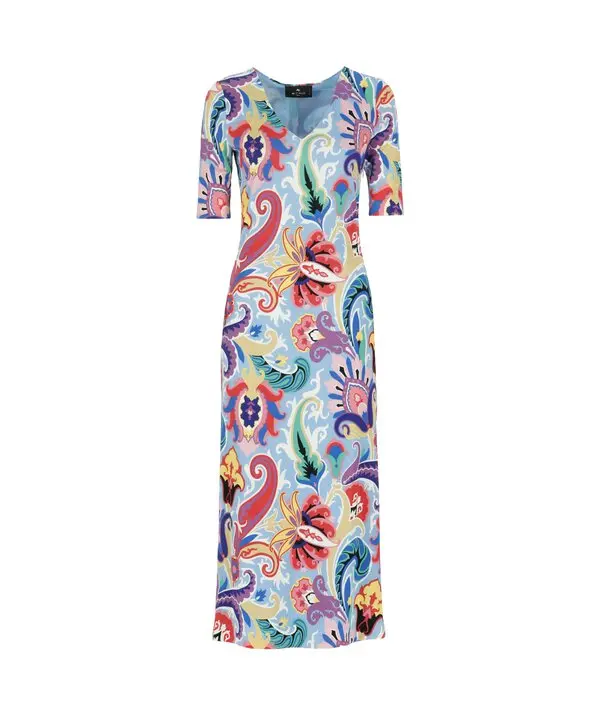 Etro Paisley V-neck Midi Dresse - X0887