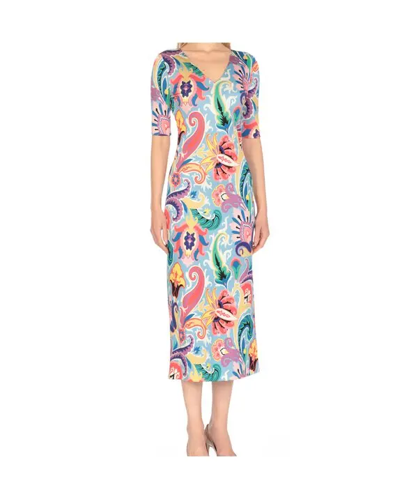 Etro Paisley V-neck Midi Dresse