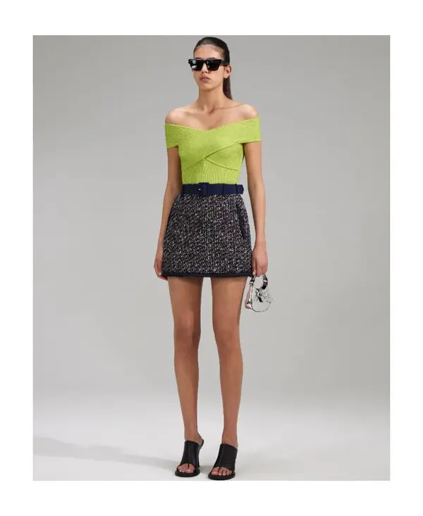 SELF-PORTRAIT Lurex Knitted Off-shoulder Top