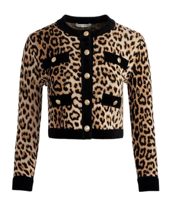 ALICEOLIVIA Alice+olivia Leopard Print Cropped Cardigan