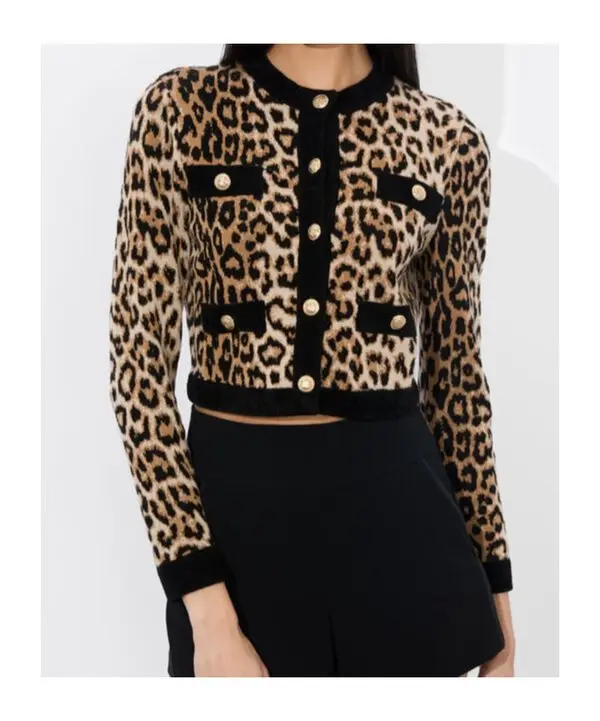 ALICEOLIVIA Alice+olivia Leopard Print Cropped Cardigan