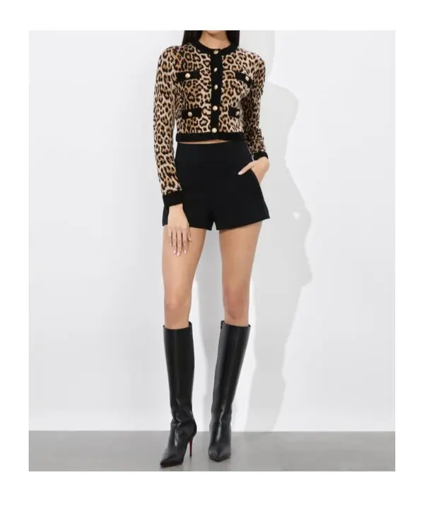 ALICEOLIVIA Alice+olivia Leopard Print Cropped Cardigan