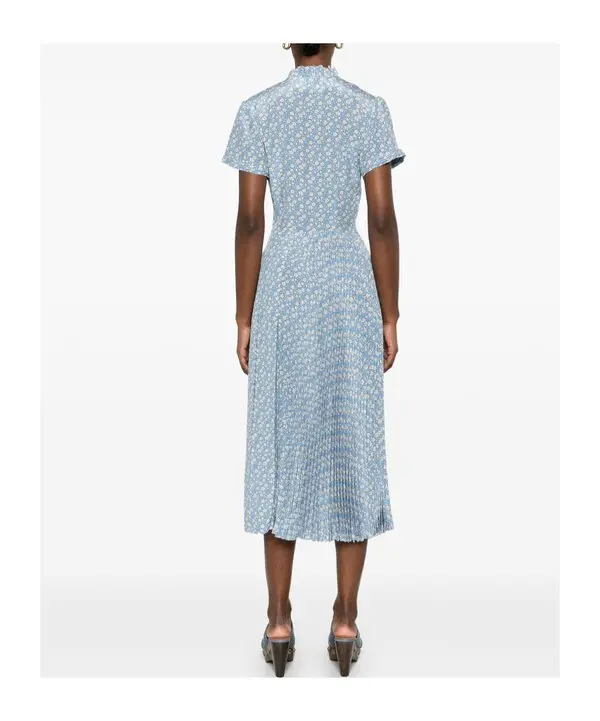 Ermanno Scervino Floral Pleated V-neck Midi Dress