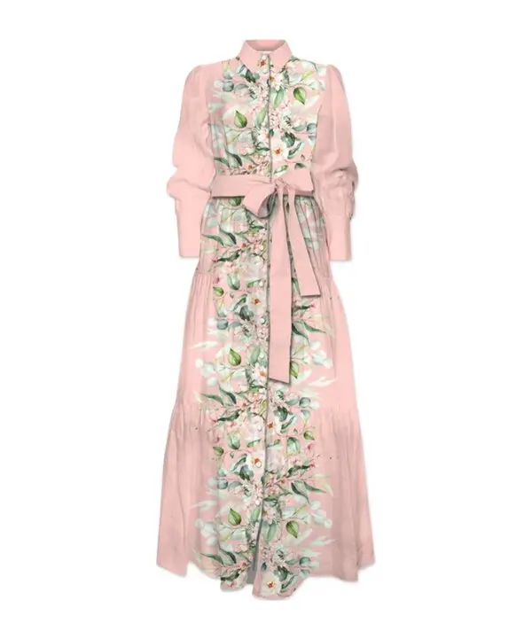 MC2 SAINT BARTH Maxi Dress With Floral Print And Belted Waist
