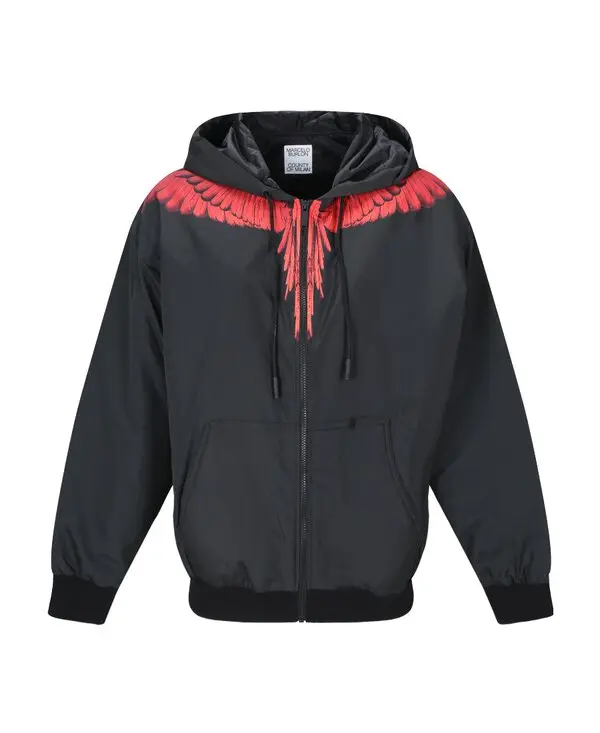 MARCELO BURLON COUNTY OF MILAN Icon Wings Printed Zipped Jacket - Black