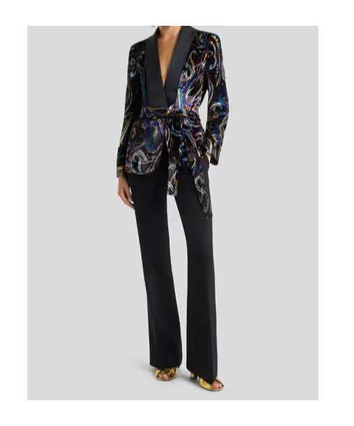 Etro Paisley Foliage Motif Belted Velvet Blazer