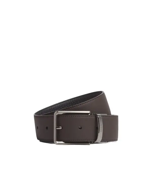 Zegna Logo Engraved Reversible Buckle Belt