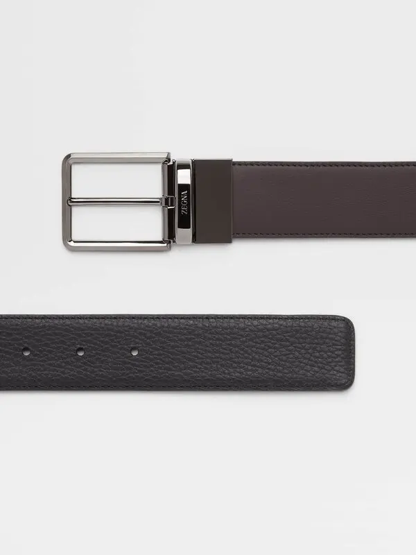Zegna Logo Engraved Reversible Buckle Belt