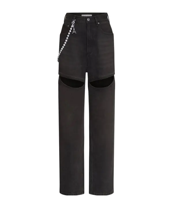 AREA Embellished Mid-rise Slit Jeans