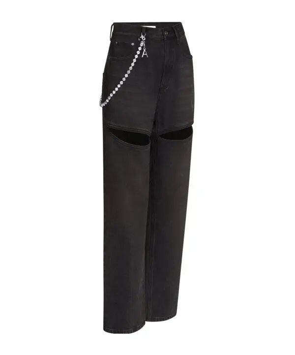 AREA Embellished Mid-rise Slit Jeans