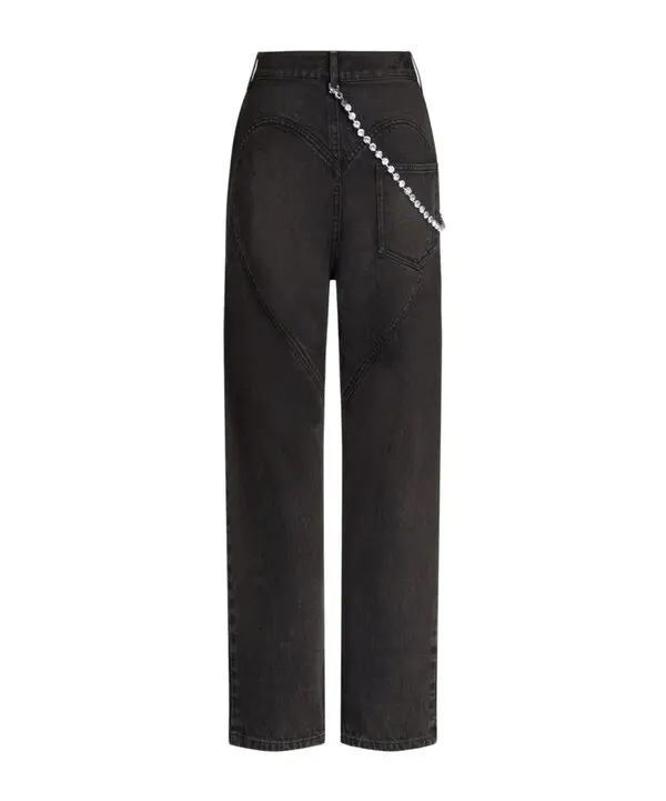 AREA Embellished Mid-rise Slit Jeans